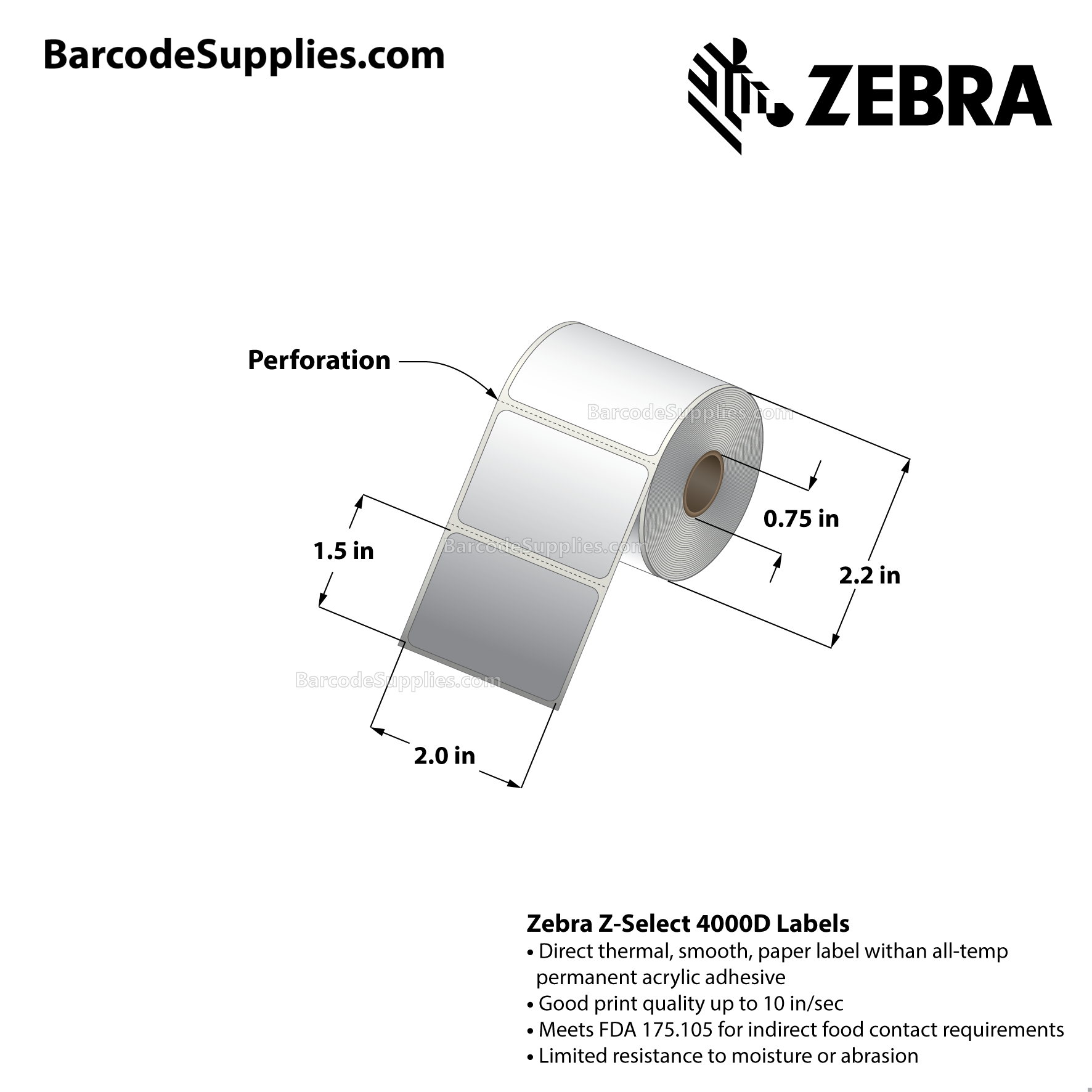 2 x 1.5 Direct Thermal Labels - 10015767