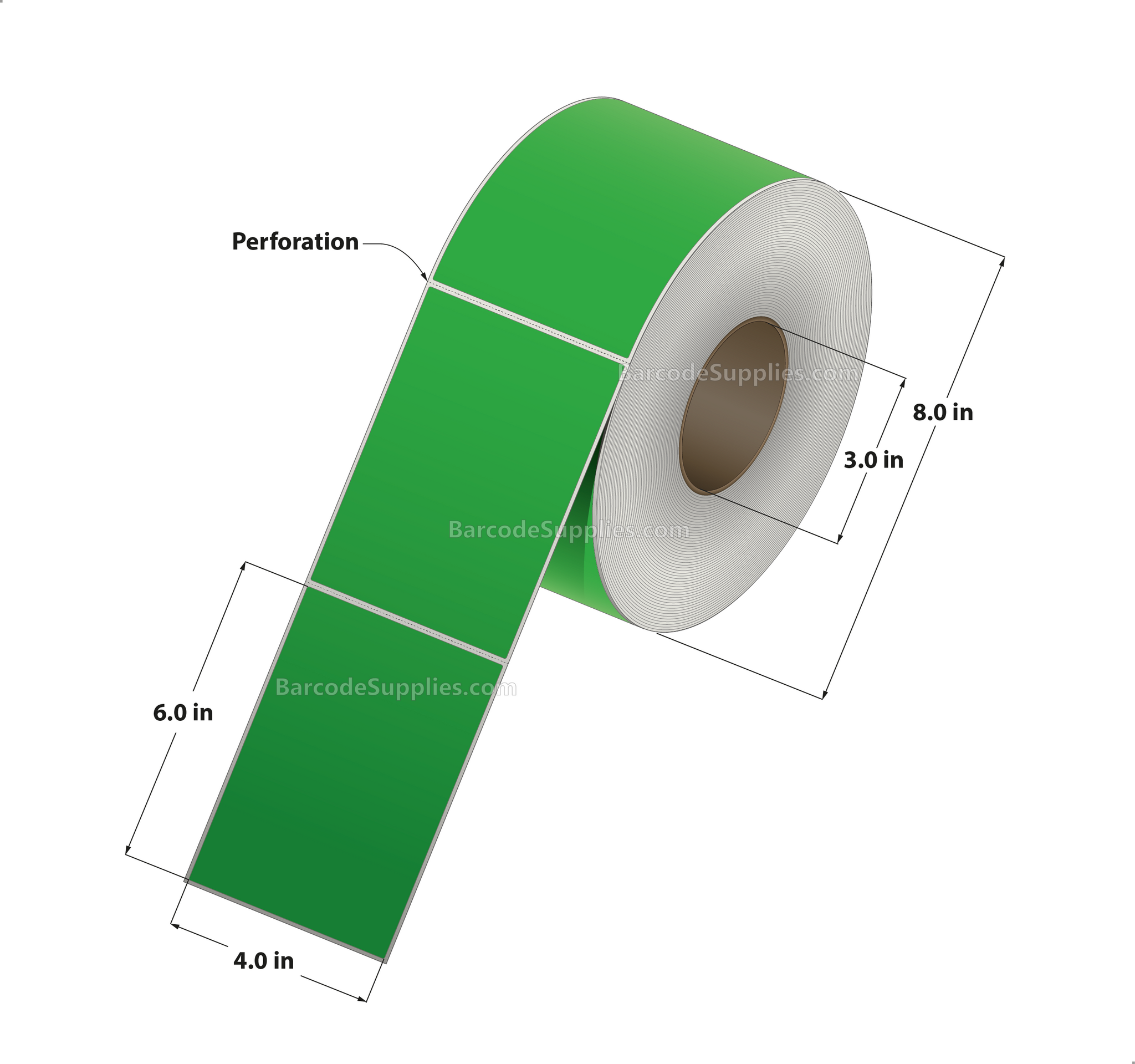 4.00 x 6.00 Green Thermal Transfer Labels - 3" Core Rolls
